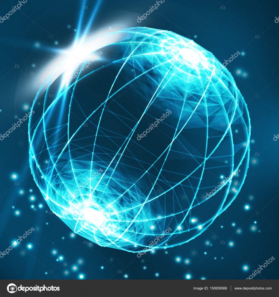 Abstract vector distorted sphere. Explosion of sphere with glowing ...