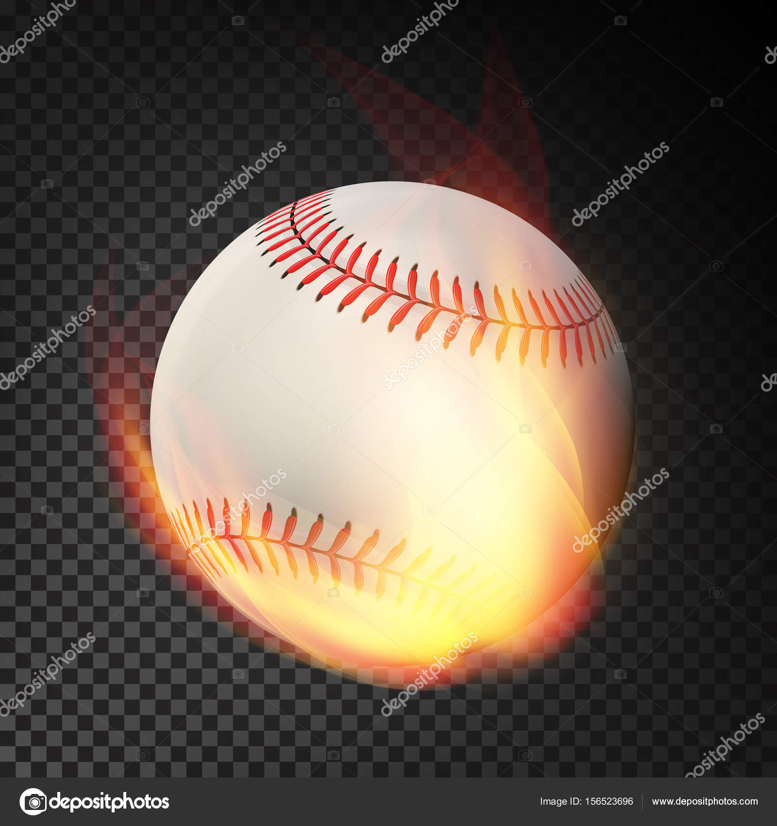 Flaming Realistic Baseball Ball On Fire Flying Through The Air. Burning ...