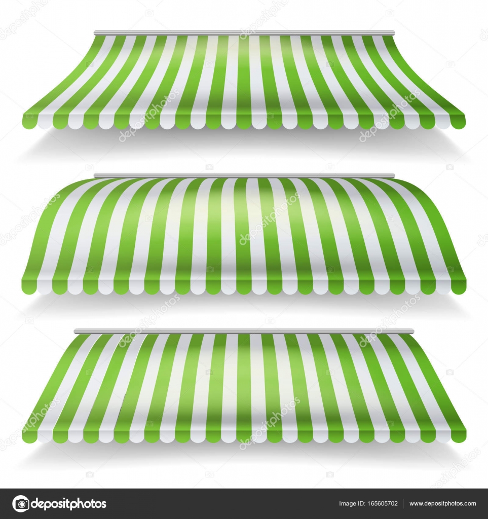 Striped Awnings Vector Set. Large Striped Awnings For Shop And Market Store. Design Element For ...