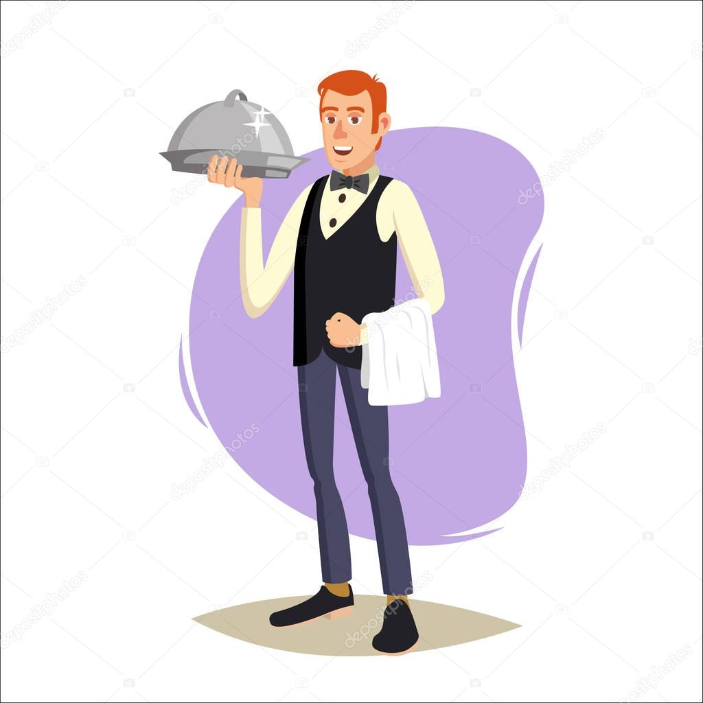 Restaurant Waiter Vector. Classic Waiter Takes The Order. Isolated Flat ...