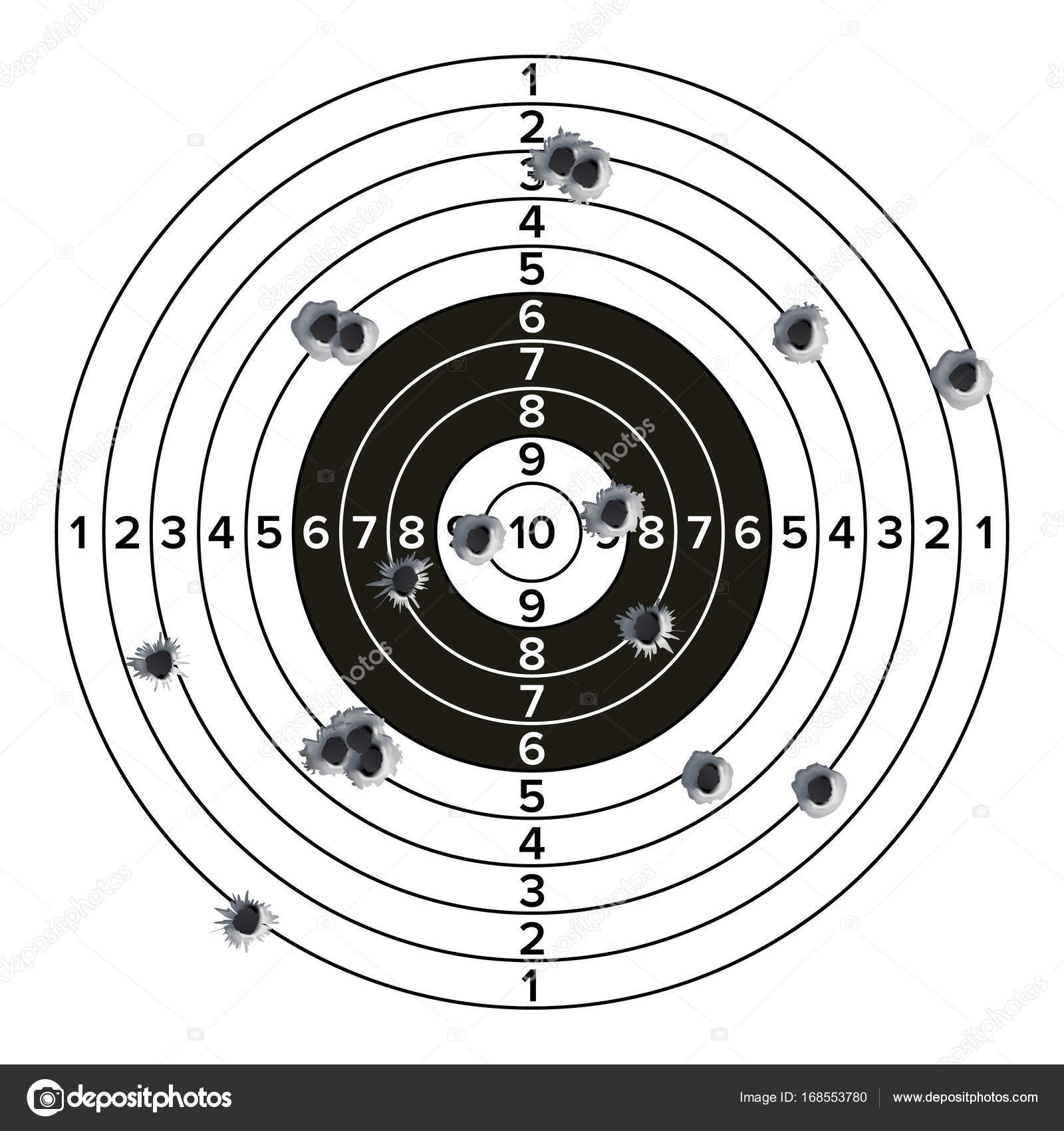 Target Gun With Bullet Holes Vector. Classic Paper Shooting Target ...