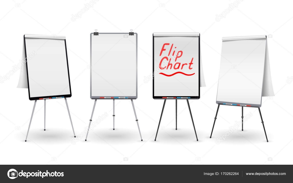 Flip Chart Set Vector. Office Whiteboard For Business Training. Blank ...