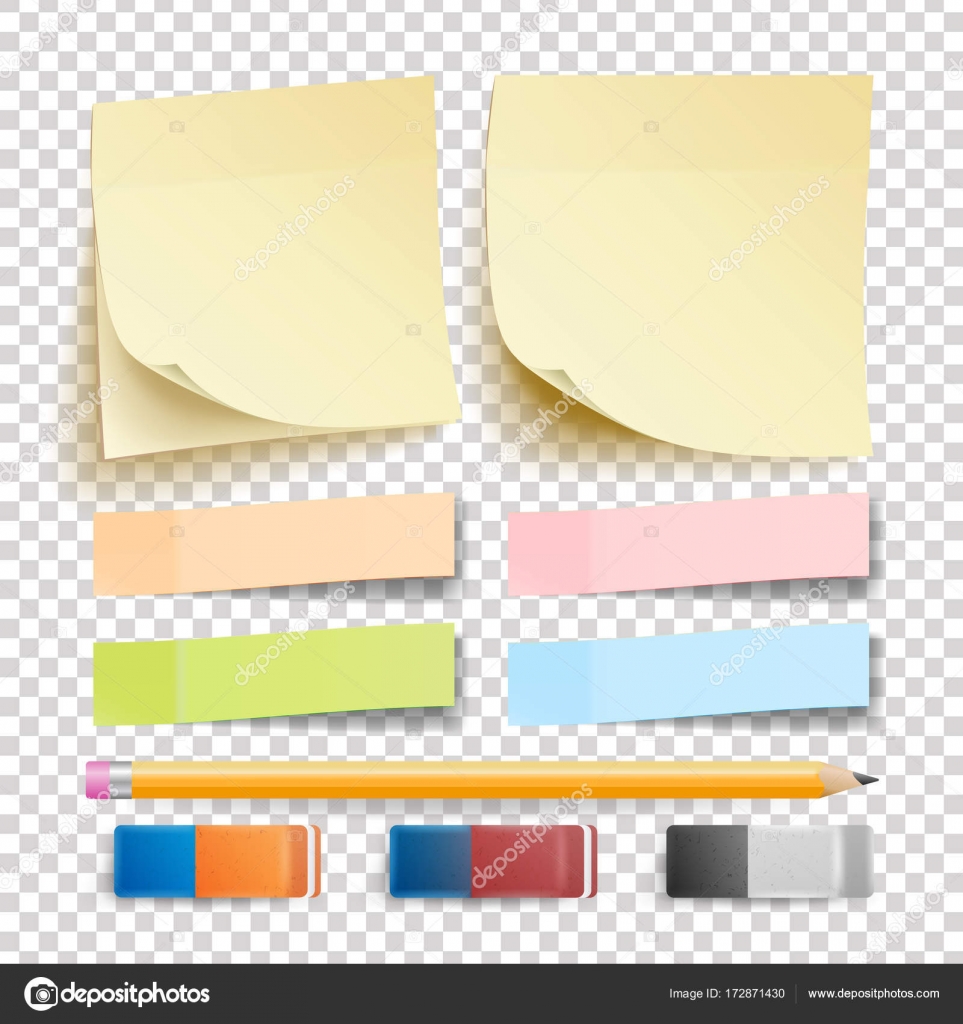 Post Note Sticker Vector. Isolated Set. Eraser And Pencil. Good For ...