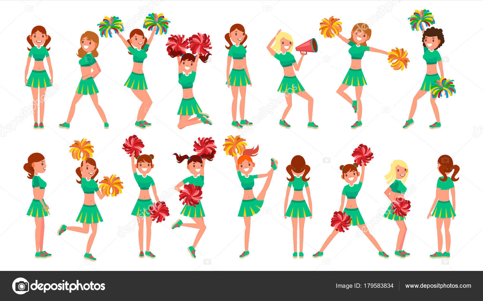 High-School Profession Cheerleading Teams Vector. In Action. Fans Girls ...