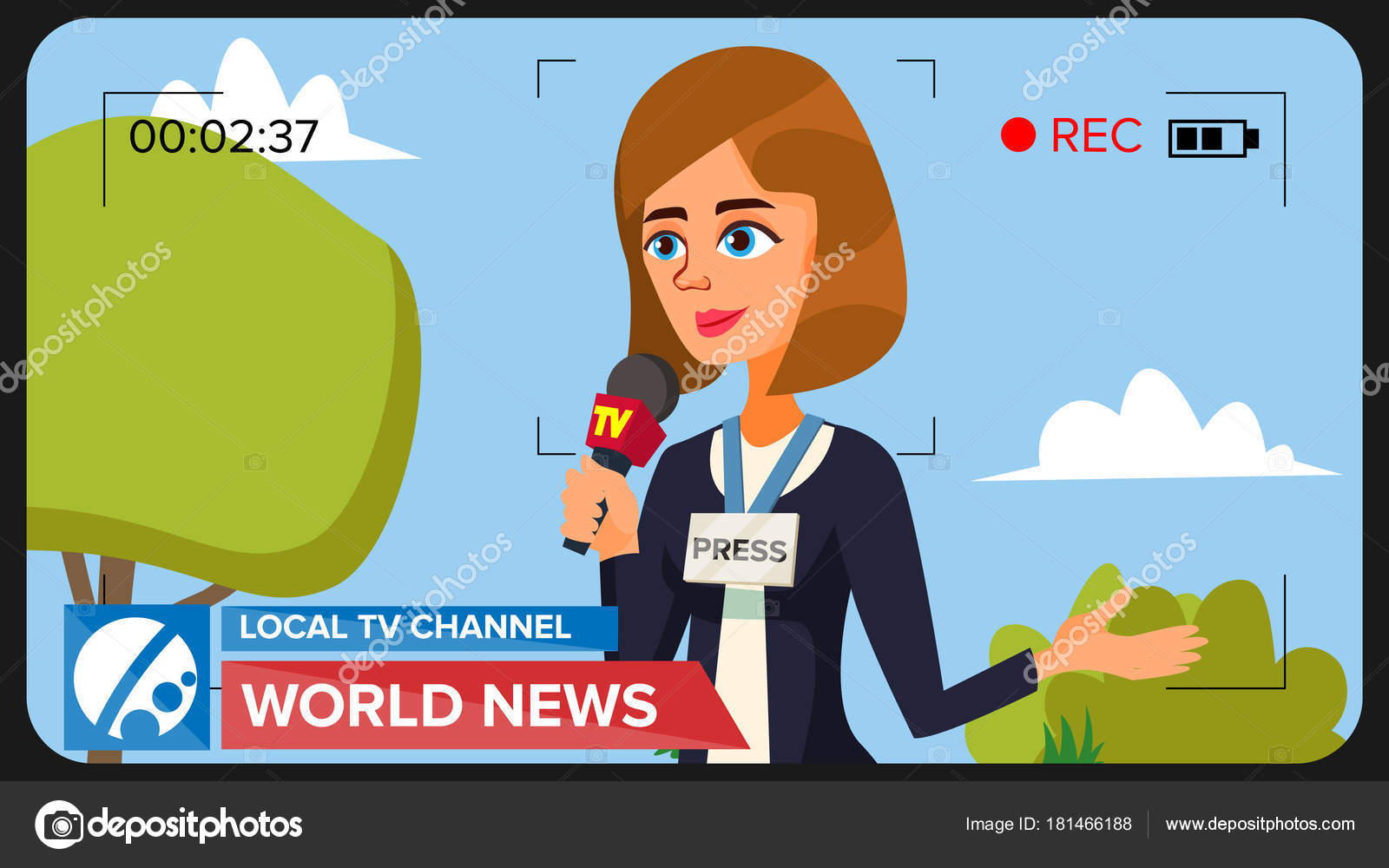 Reportero de TV presentando noticias. Concepto vectorial. Visor de ...
