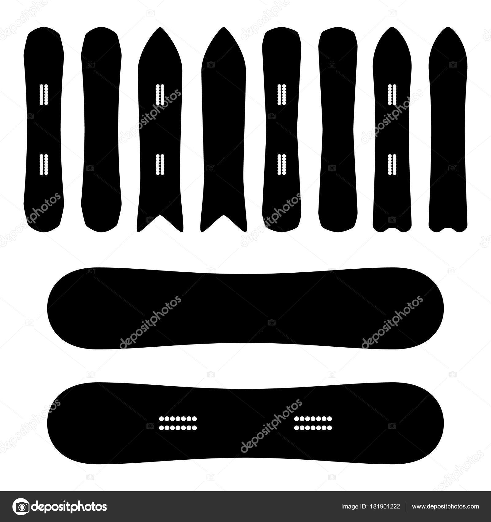 Snowboard Icons Set Vector. Black And White. Different Types. Isolated ...