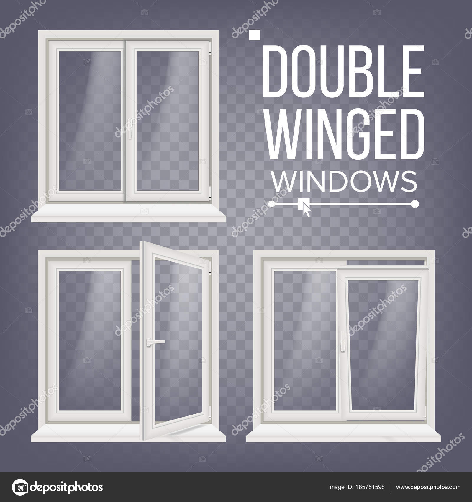 PVC Window Vector. Double-Winged. Opened And Closed. Front View. Open ...
