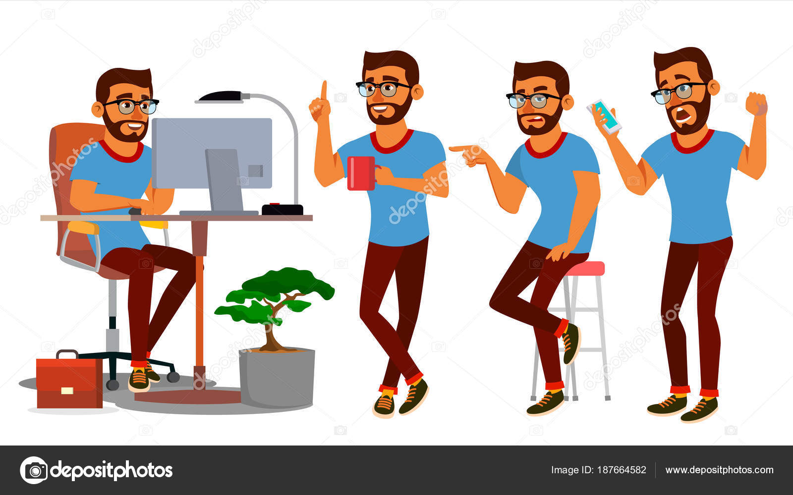 Business Man Character Vector. Working Hindu Male. IT Startup Business ...