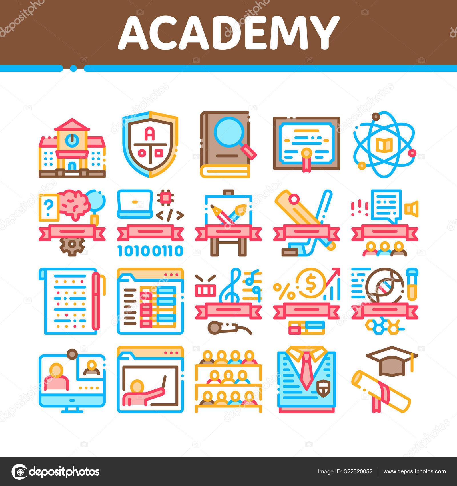 Academy Educational Collection Icons Set Vector Stock Vector by ...