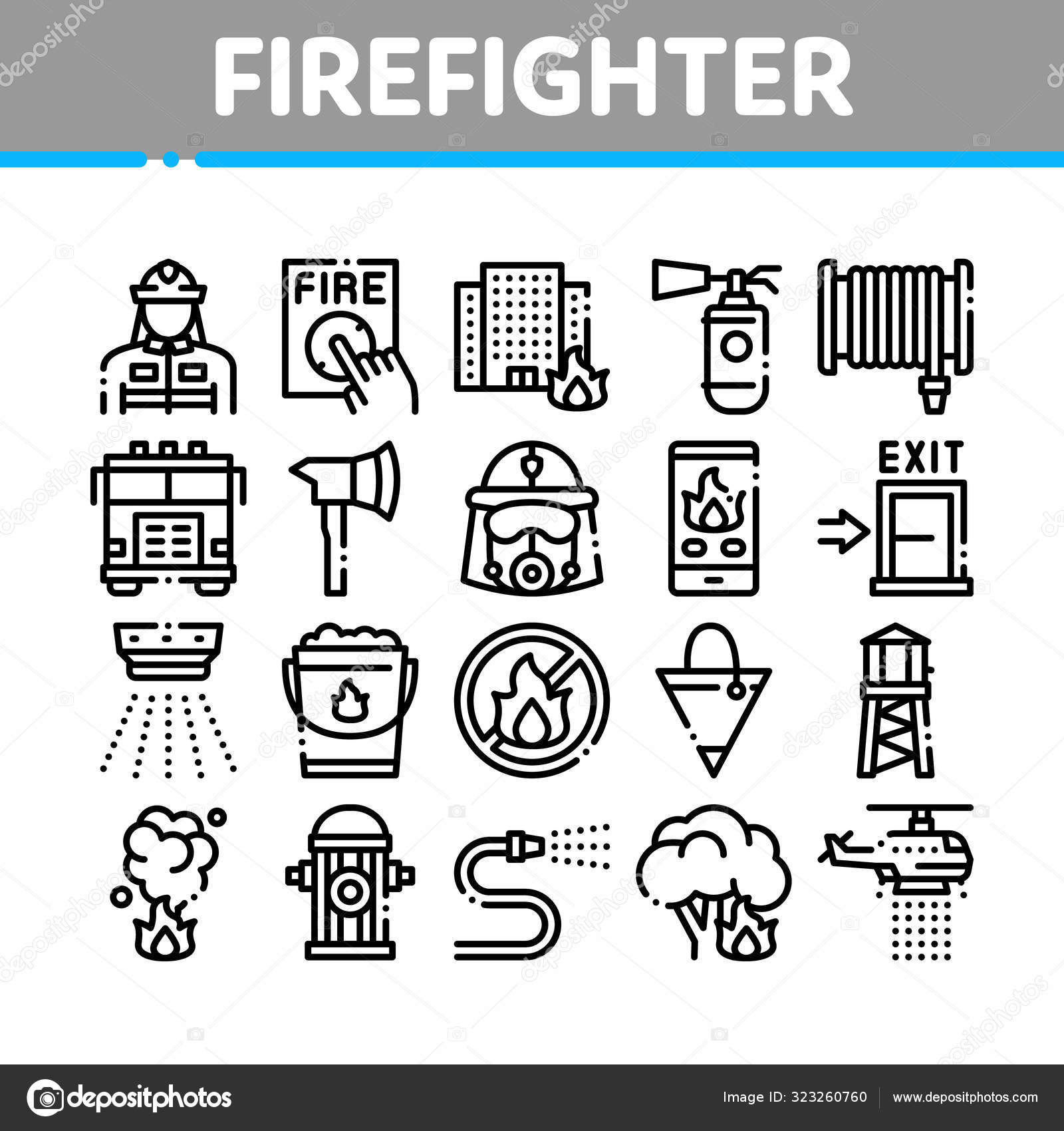 Firefighter Equipment Collection Icons Set Vector Stock Vector Image by ...
