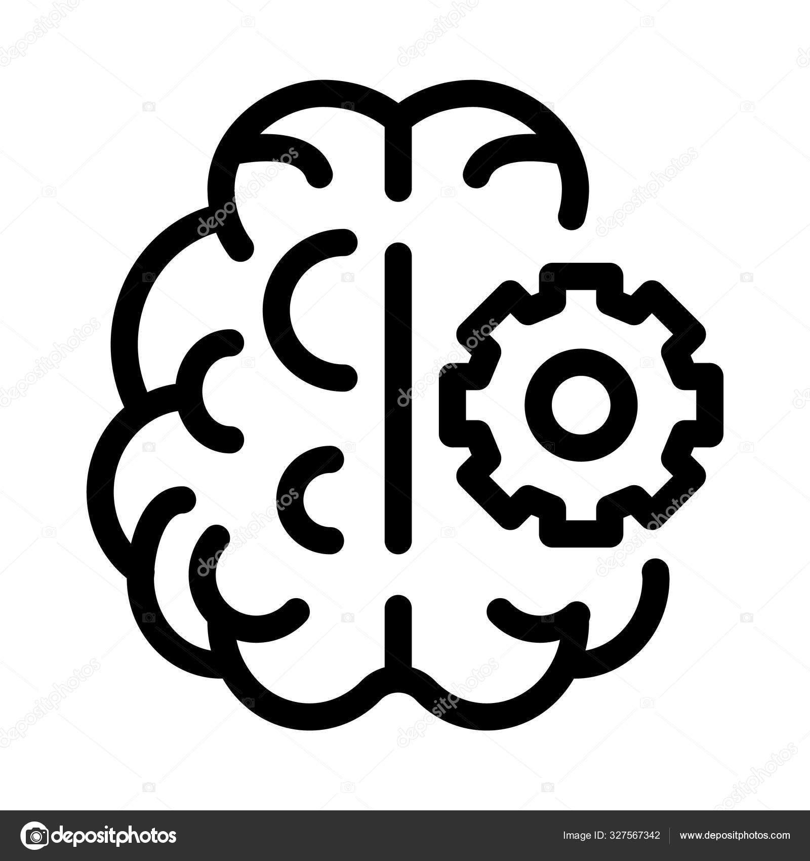 Ilustración del esquema del ícono del engranaje del cerebro y del ...