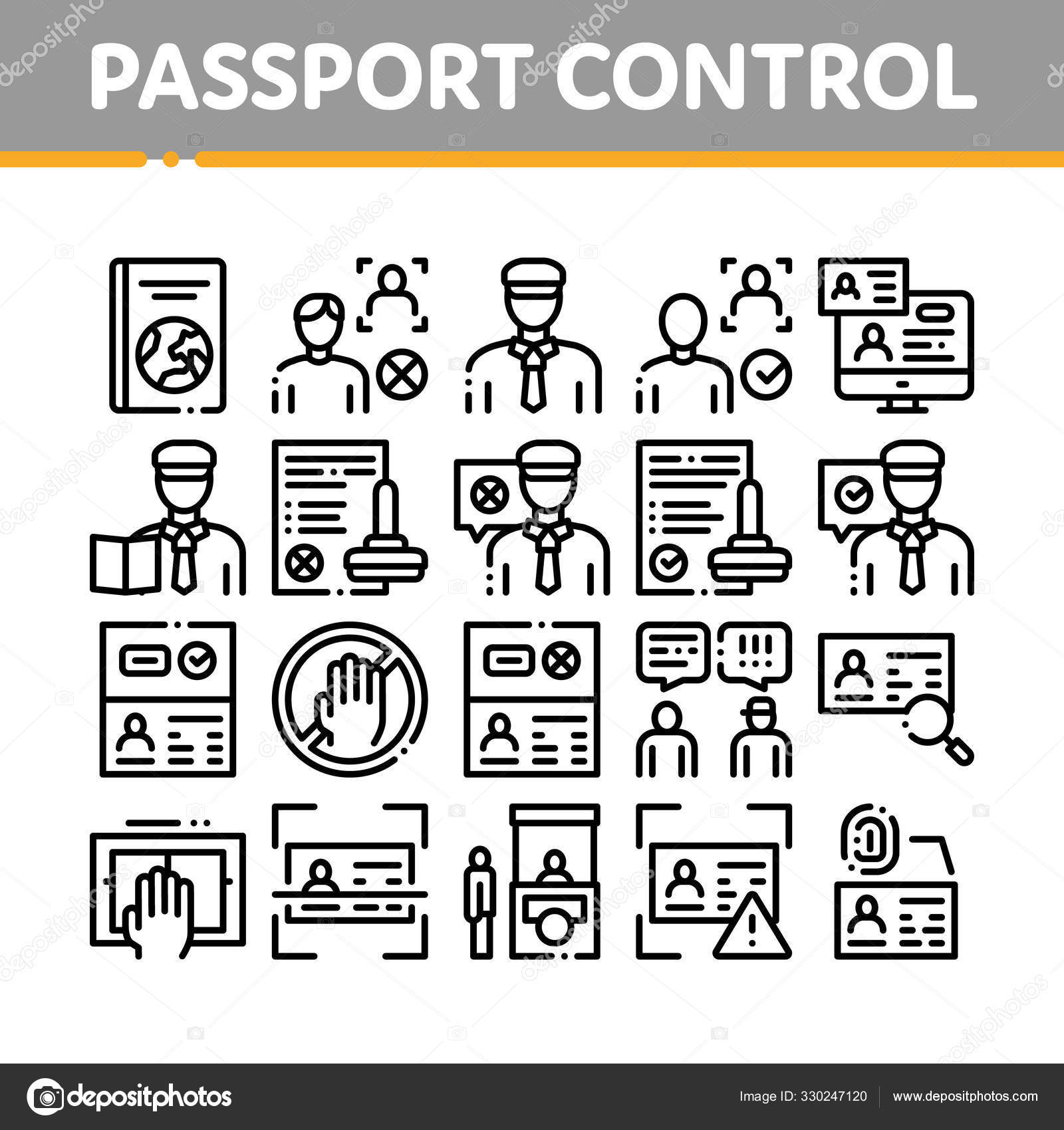 Passport Control Check Collection Icons Set Vector Stock Vector by ...