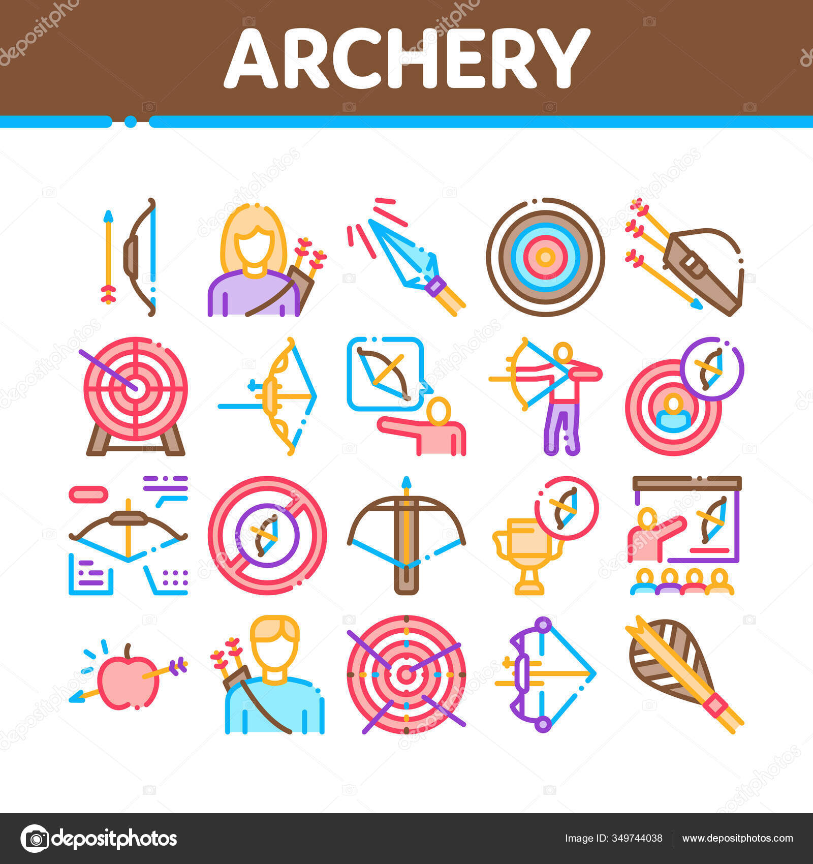 Archery Activity Sport Collection Icons Set Vector Stock Vector by ...
