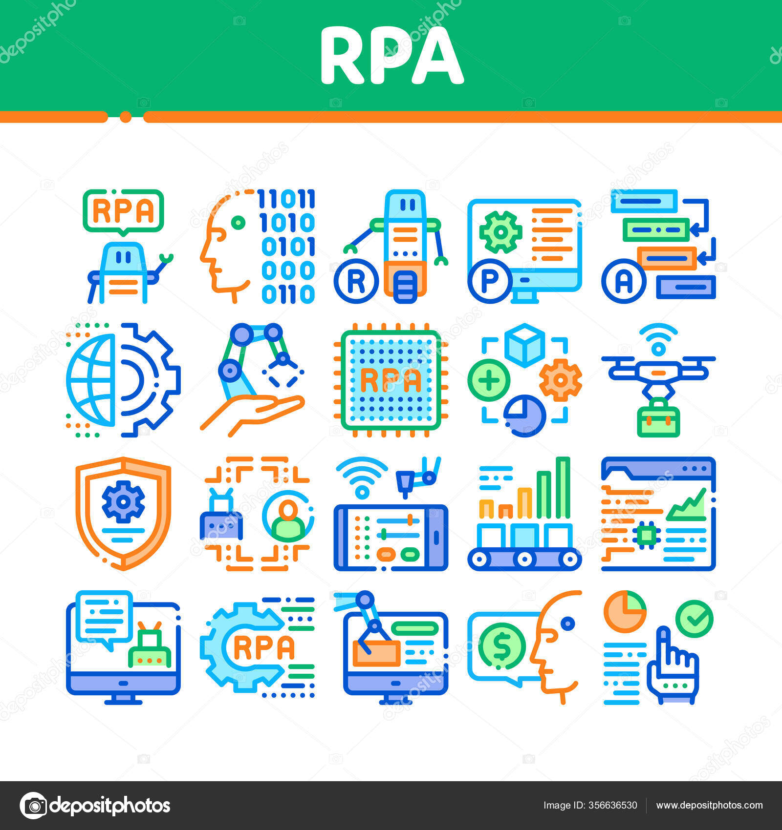 Rpa Robotic Process Automation Icons Set Vector Stock Vector Image by ...
