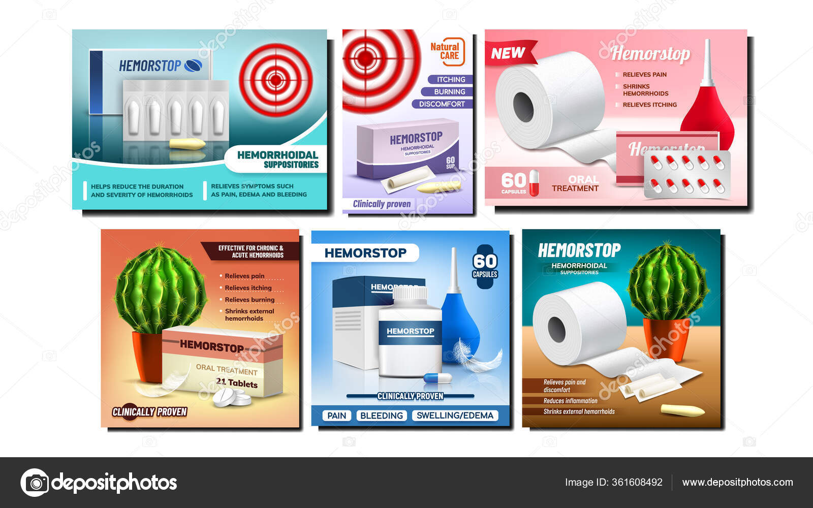 Hemorrhoids Suppositories Promo Banners Set Vector Stock Vector Image ...