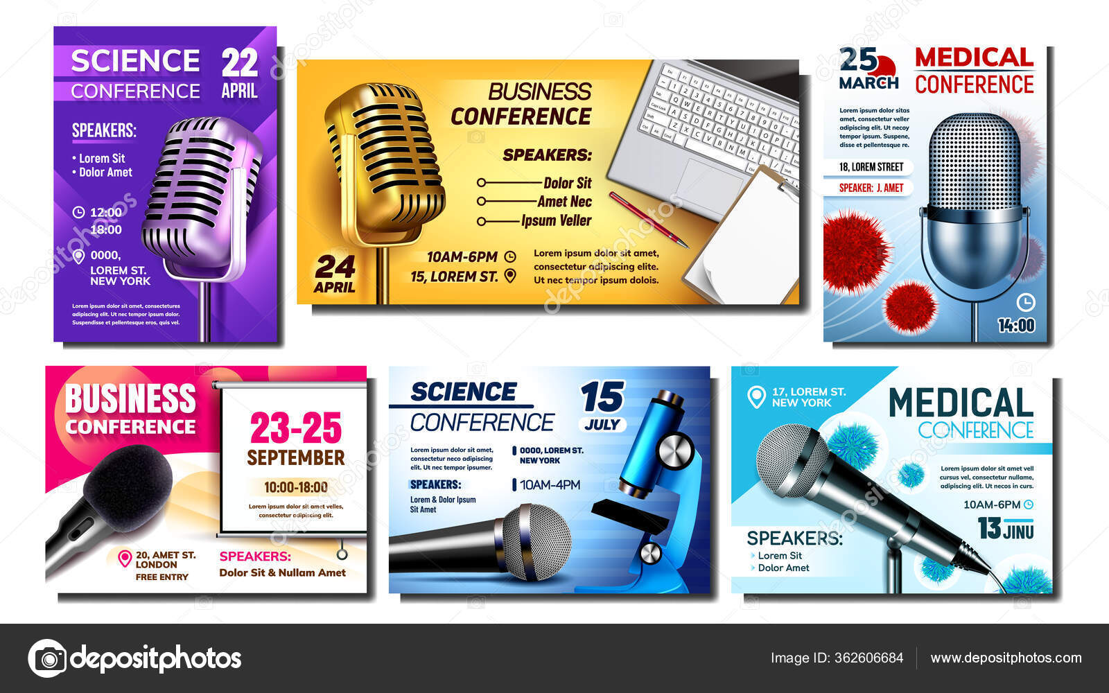 Conference Creative Advertising Posters Set Vector Stock Vector by ...