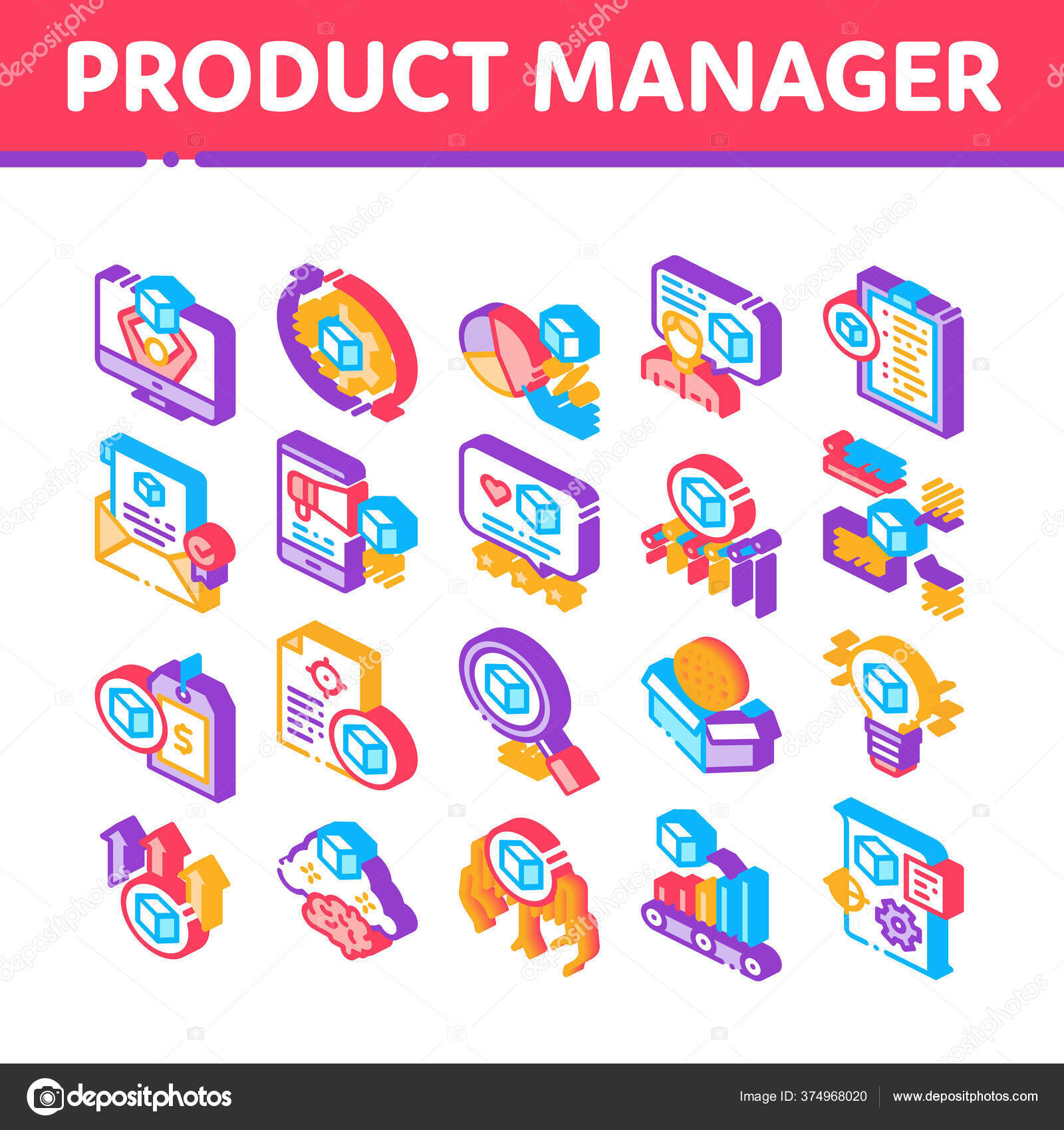 Product Manager Work Isometric Icons Set Vector Stock Vector Image by ...