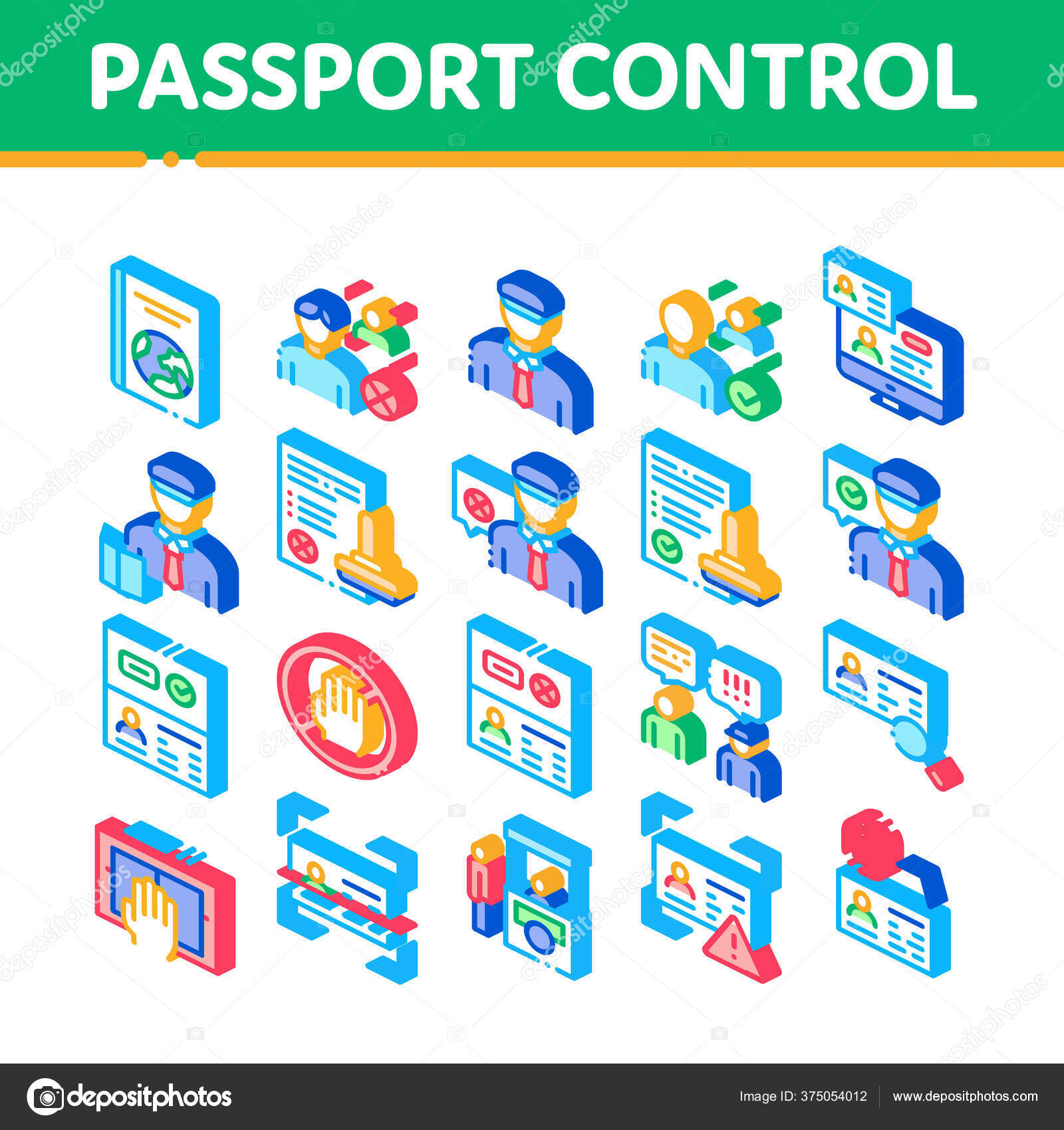 Passport Control Check Isometric Icons Set Vector Stock Vector by ...