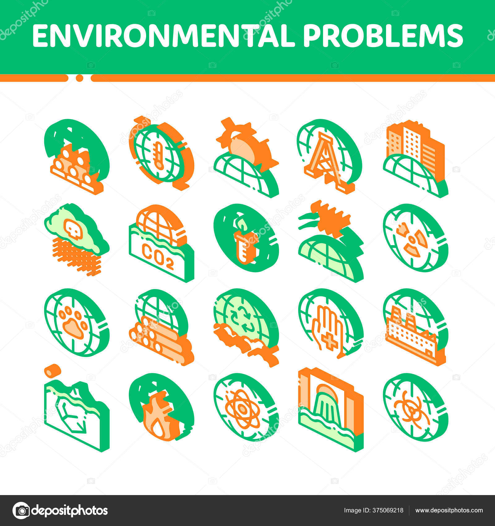 Environmental Problems Vector Isometric Icons Set Stock Vector by ...