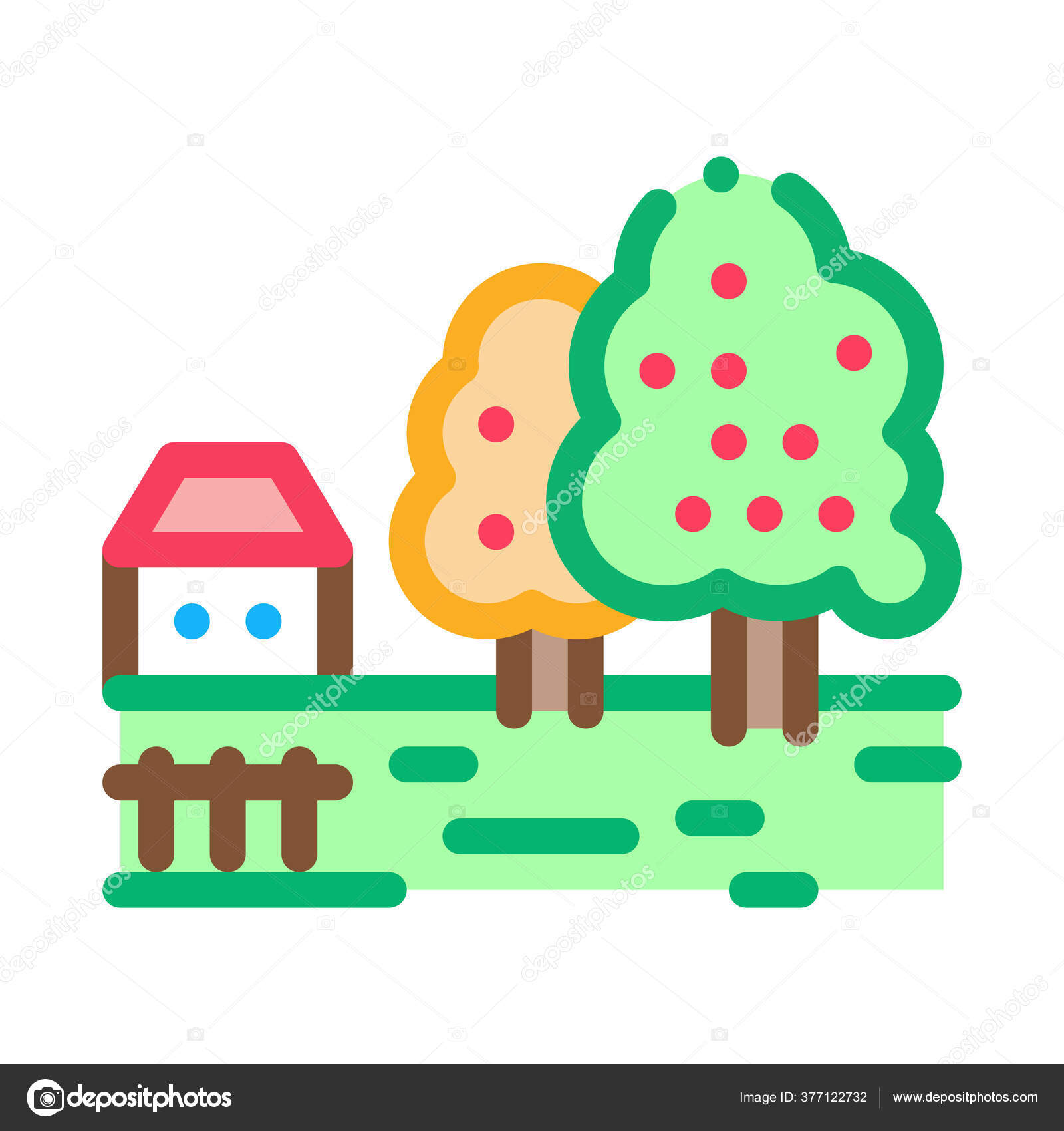 Huerto en pueblo icono vector esquema ilustración Vector de stock por ...