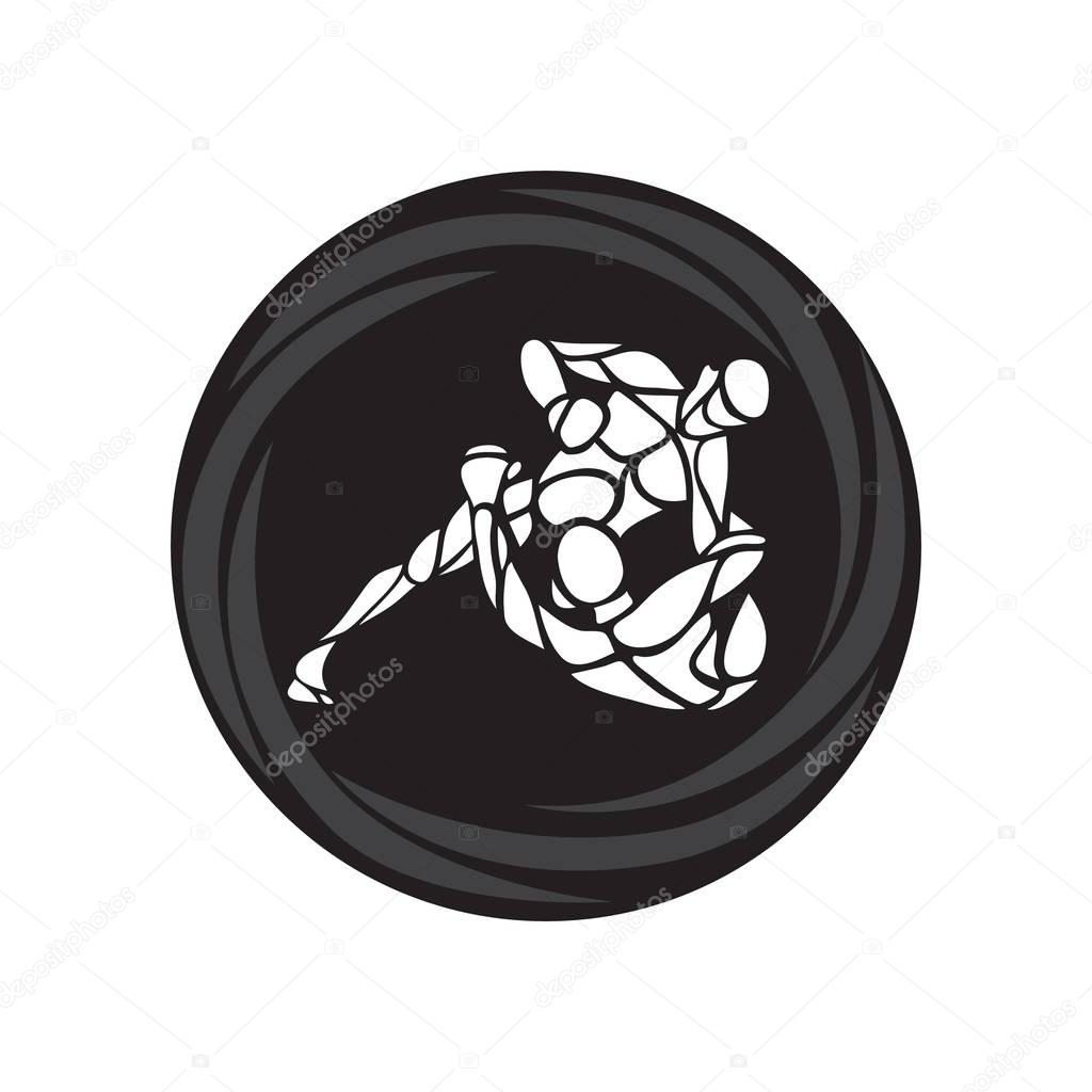 MMA fighters round pictogram or logo. Boxing icon — Stock Vector ...