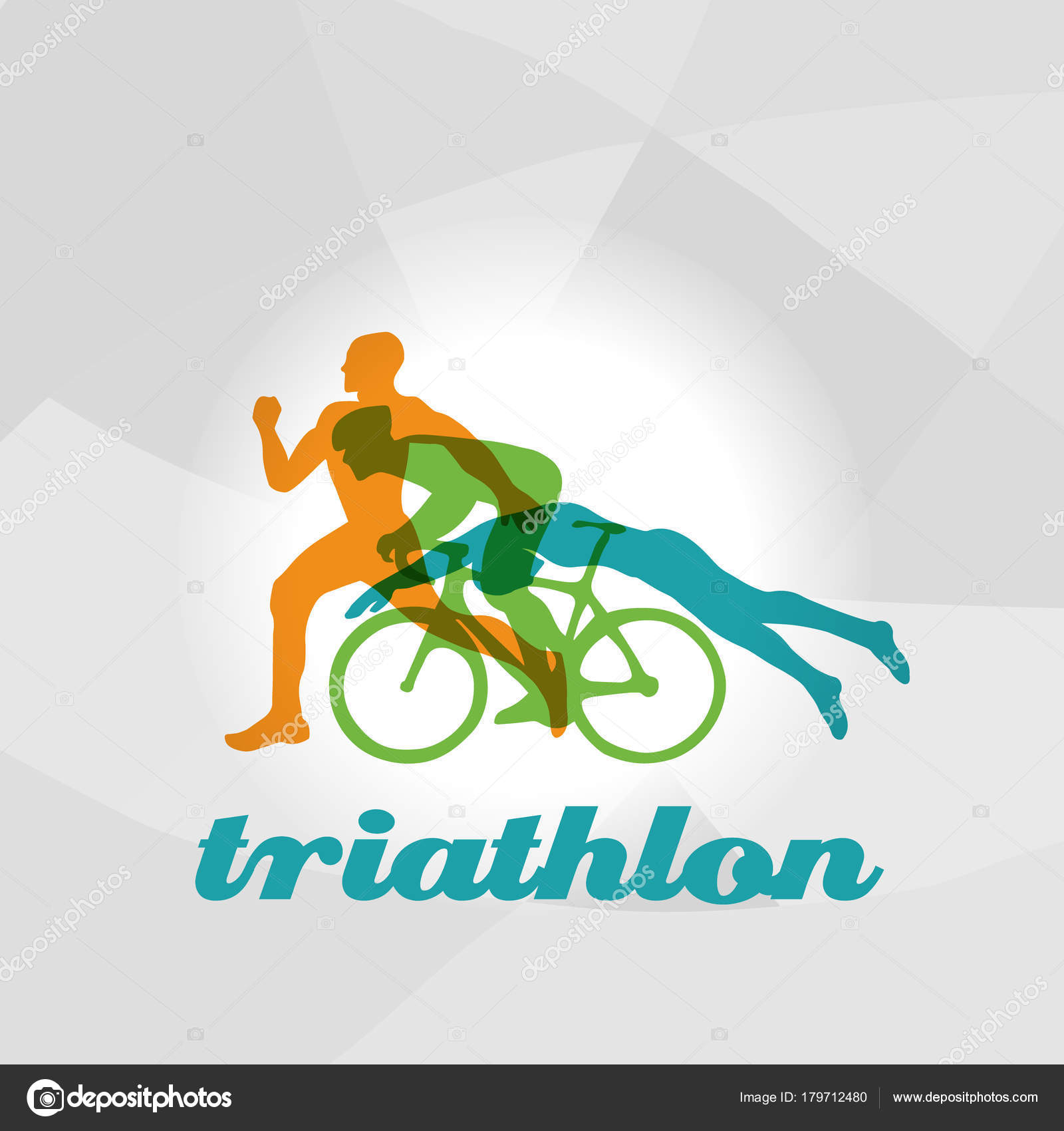 Color flat logo triathlon. Vector figures triathletes Stock Vector ...