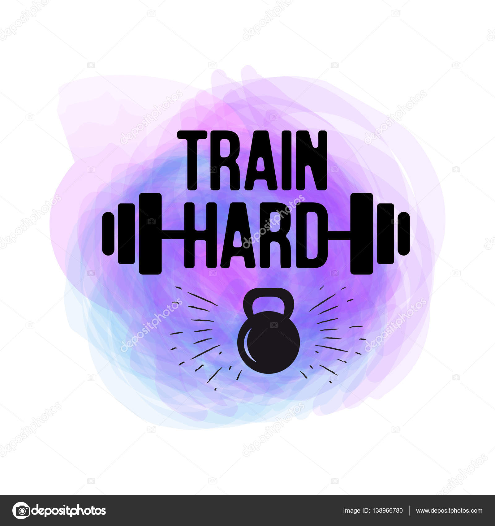 Train Hard typographical poster. watercolor vector fitness background ...
