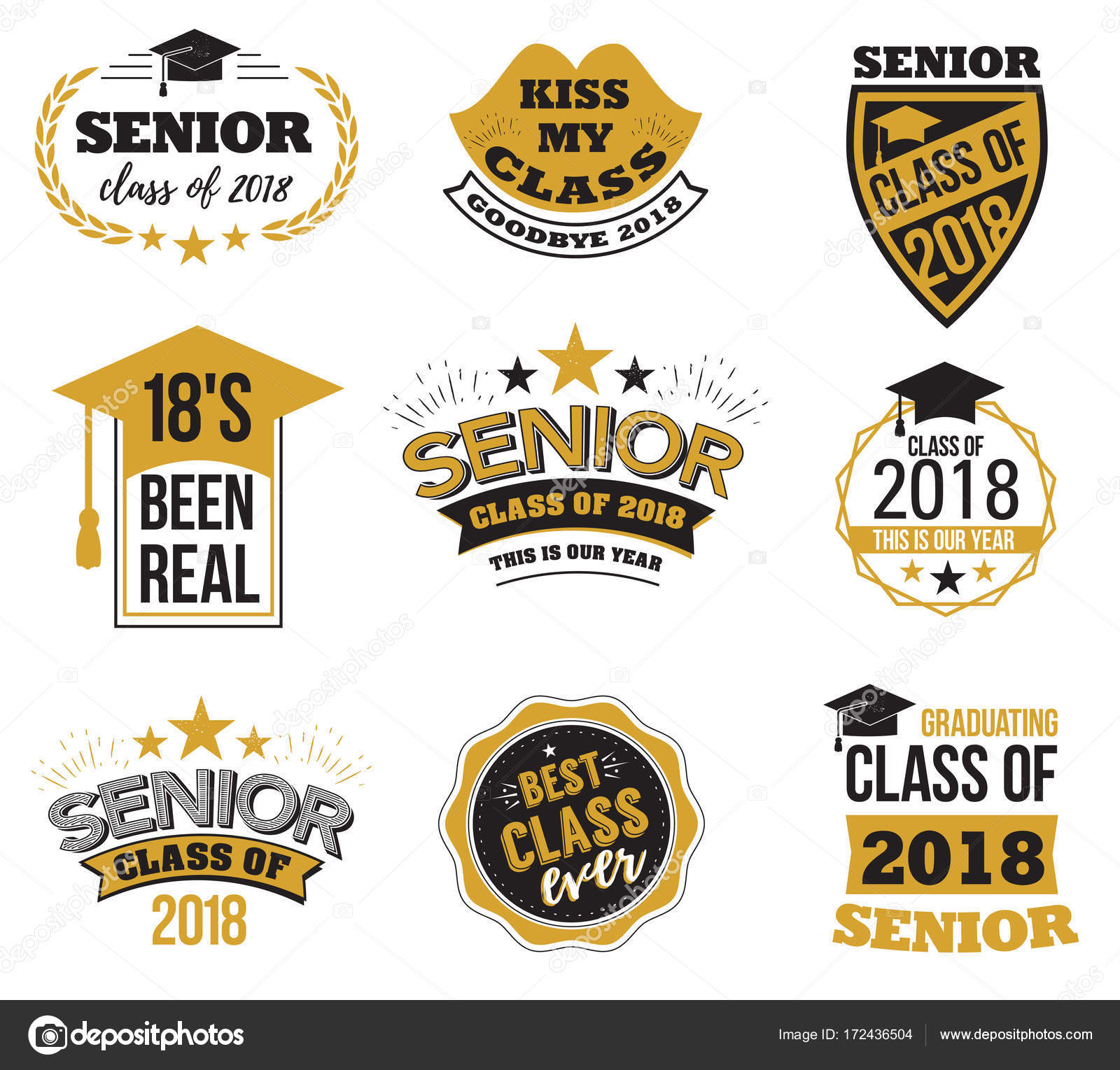 The set of black and gold colored senior text signs with the Graduation ...
