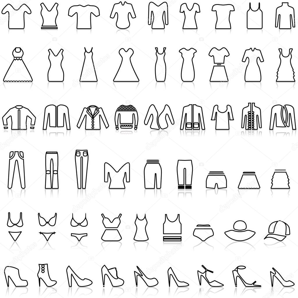 Conjunto de iconos de línea de ropa, colección de símbolos de ropa ...