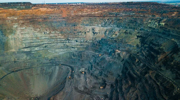 Aerial view of the Iron ore mining, Panorama of an open-cast mine ...