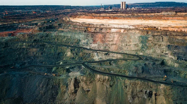 Aerial view of the Iron ore mining, Panorama of an open-cast mine ...