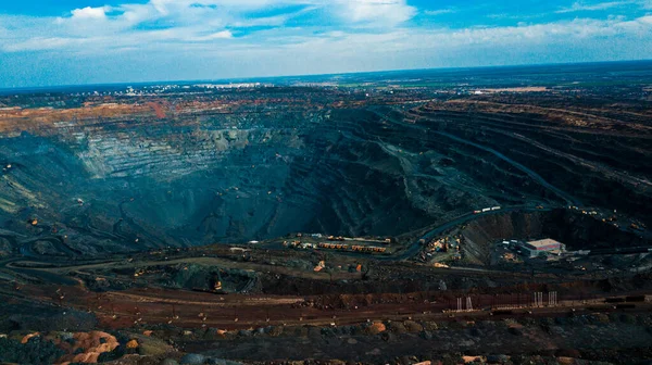 Aerial view of the Iron ore mining, Panorama of an open-cast mine ...