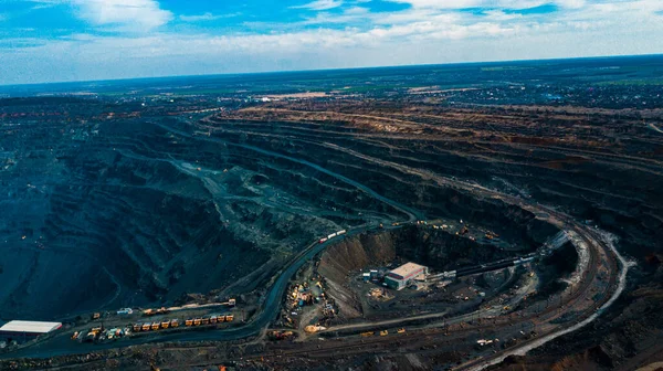 Aerial view of the Iron ore mining, Panorama of an open-cast mine ...