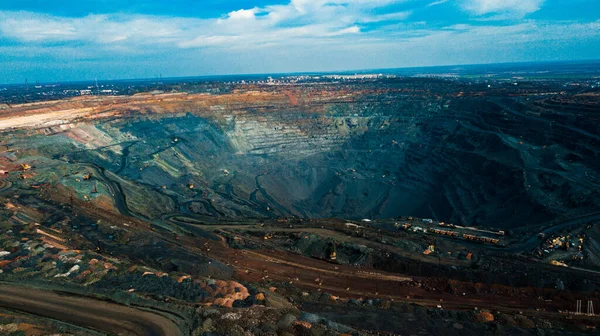 Aerial view of the Iron ore mining, Panorama of an open-cast mine ...