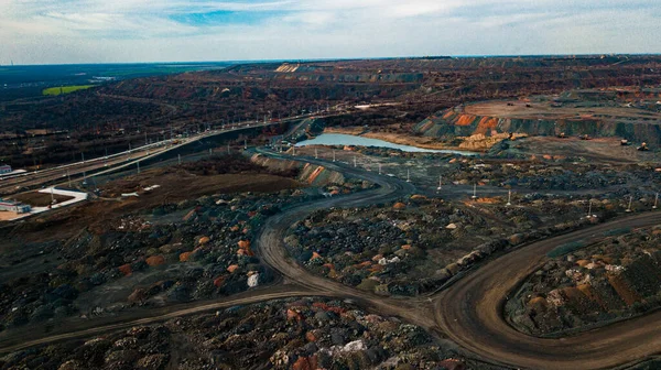 Aerial view of the Iron ore mining, Panorama of an open-cast mine ...