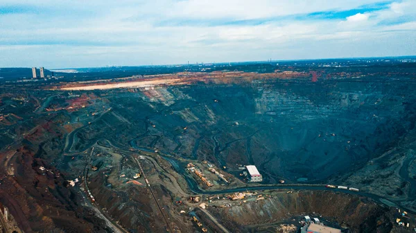 Aerial view of the Iron ore mining, Panorama of an open-cast mine ...