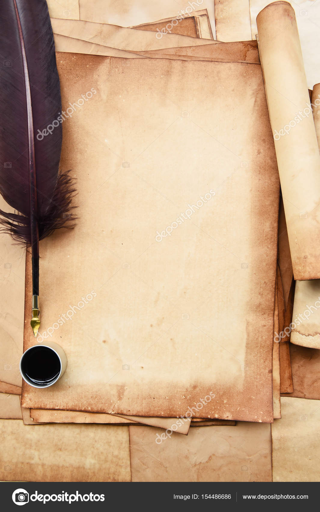 Old paper with feather and ink ⬇ Stock Photo, Image by © nimon_t #154486686