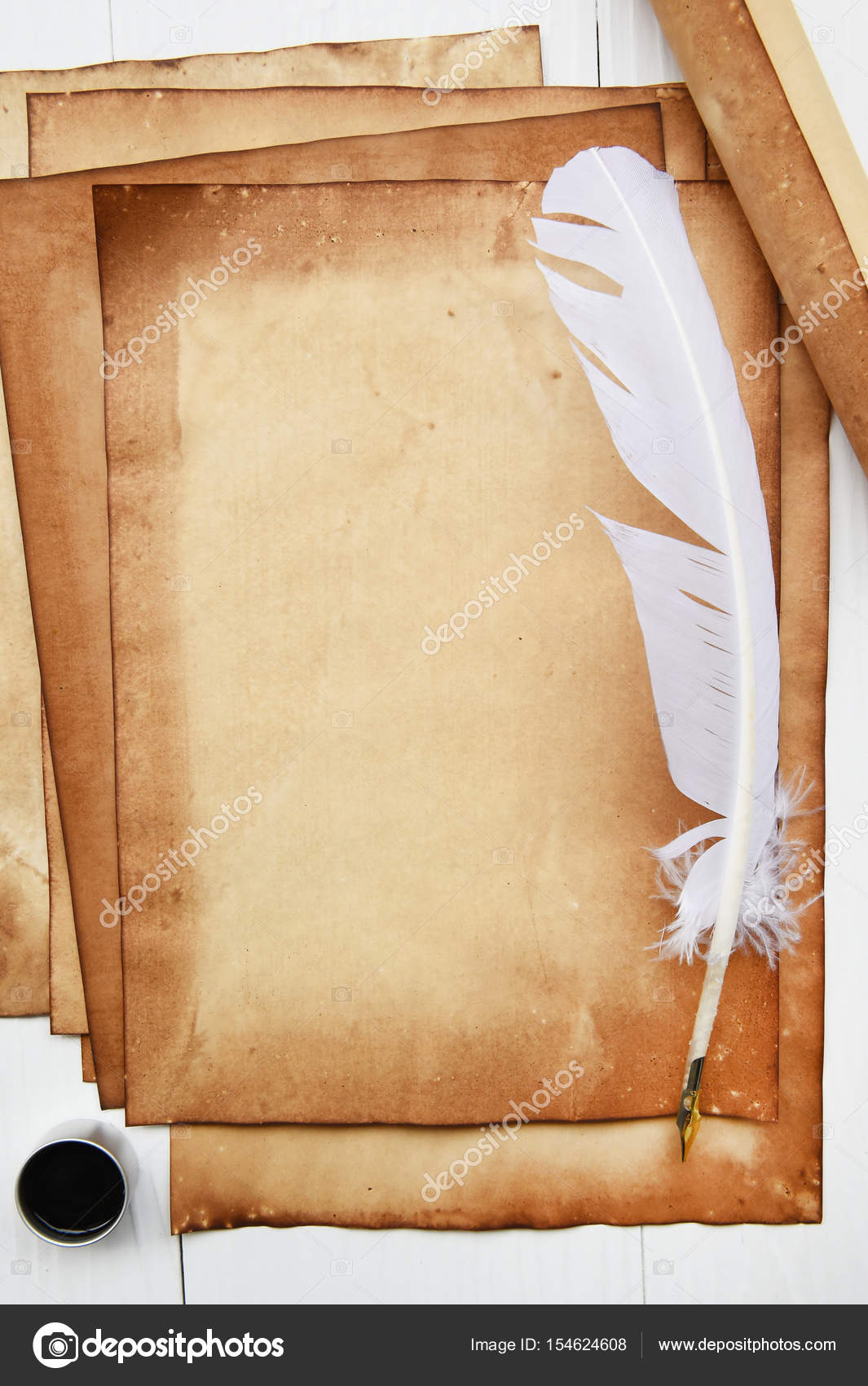 Old Paper With Feather Background