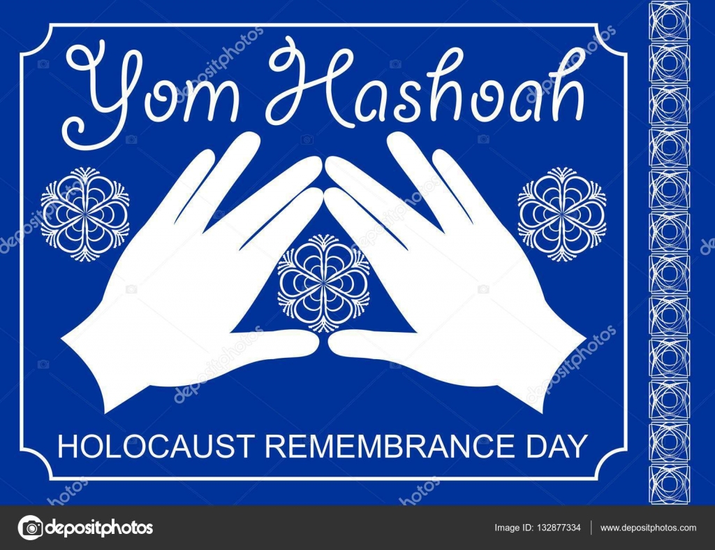 Holocaust theme in white and blue design. Cohen blessing hands with ...