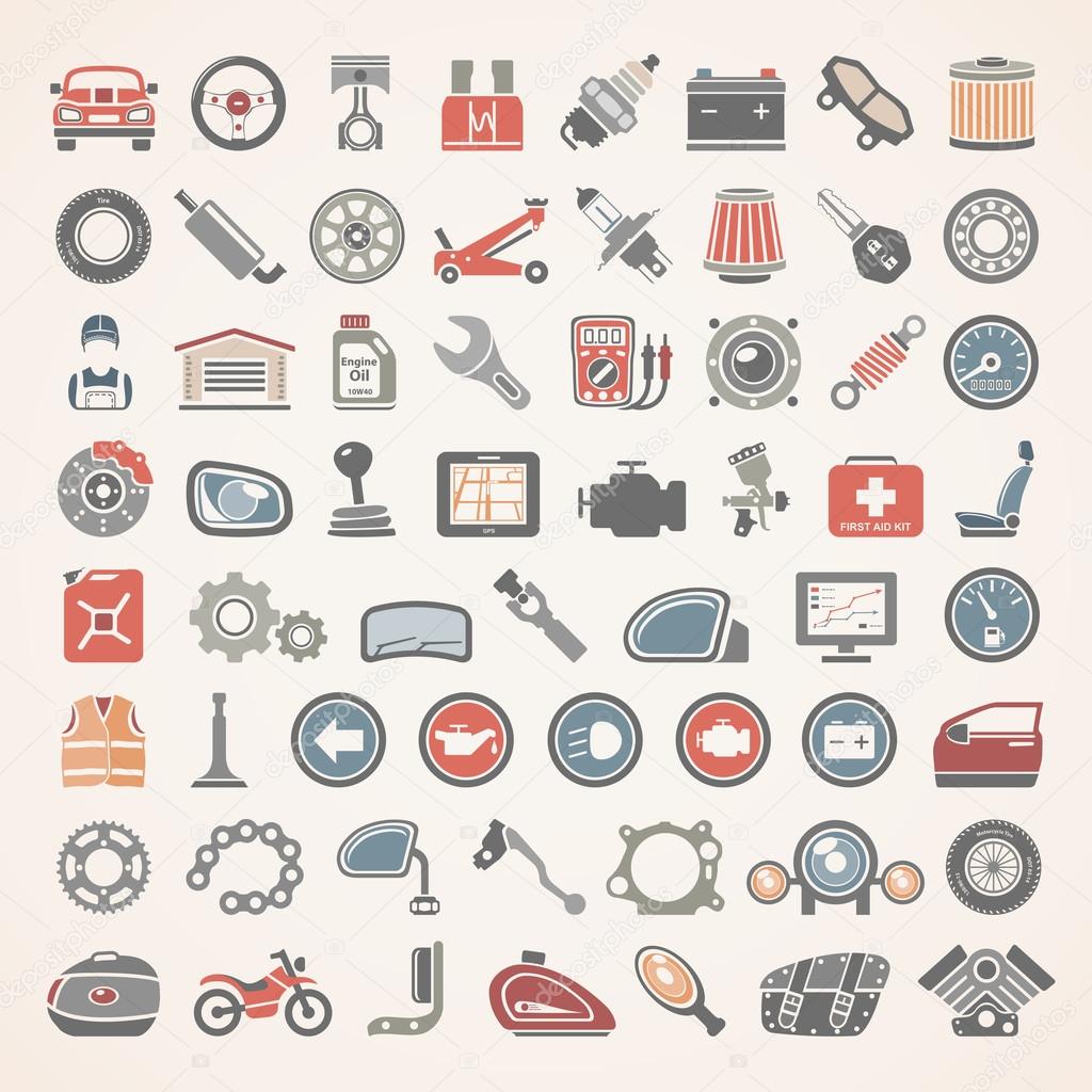 Flat Icons - Car and Motorcycle Parts Stock Vector Image by ©zzelimir ...