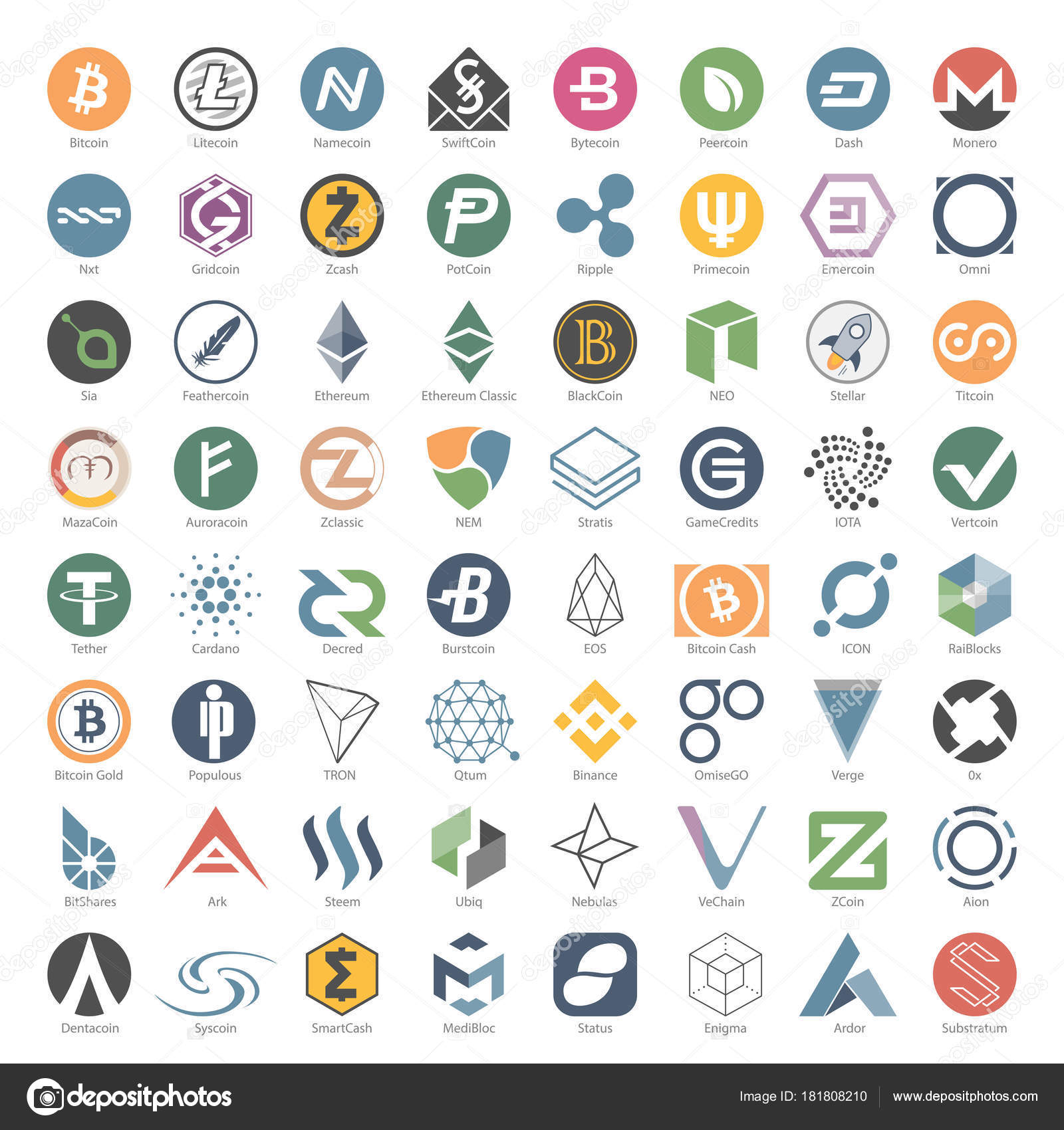 Set Cryptocurrency Symbols Stock Vector Image by ©zzelimir #181808210