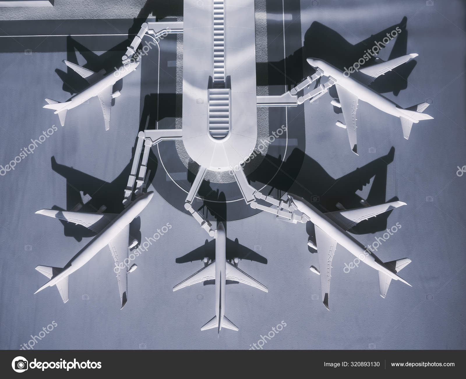 Model scale Airport terminal with aircraft on runway Transportation ...