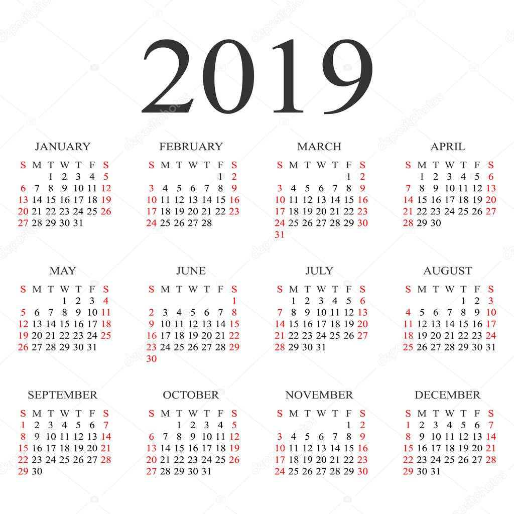 Calendario 2019 año vector diseño plantilla 2025