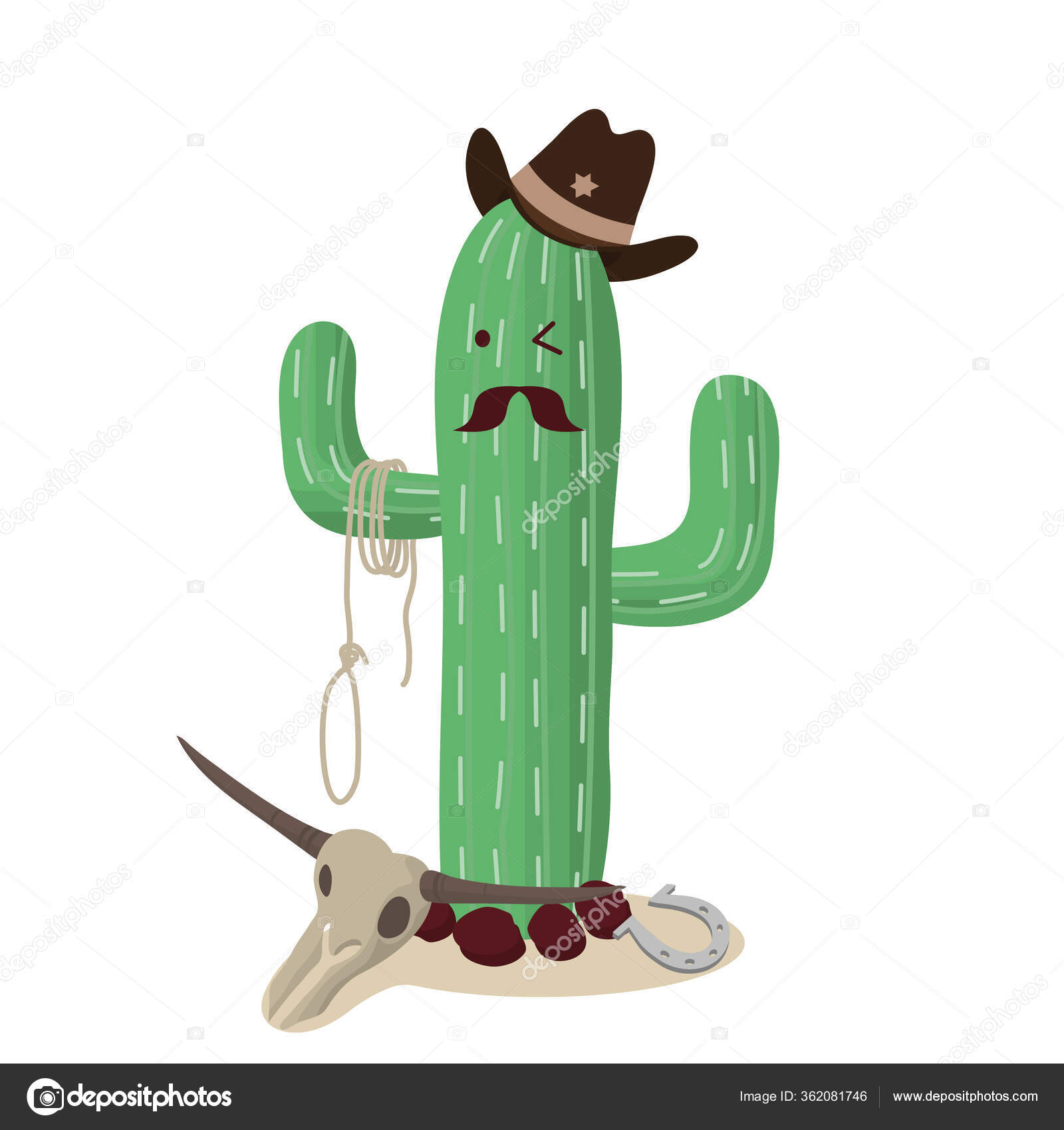 Cactus Cartoon Style Green Cactus Hat White Background Stock Vector by ...