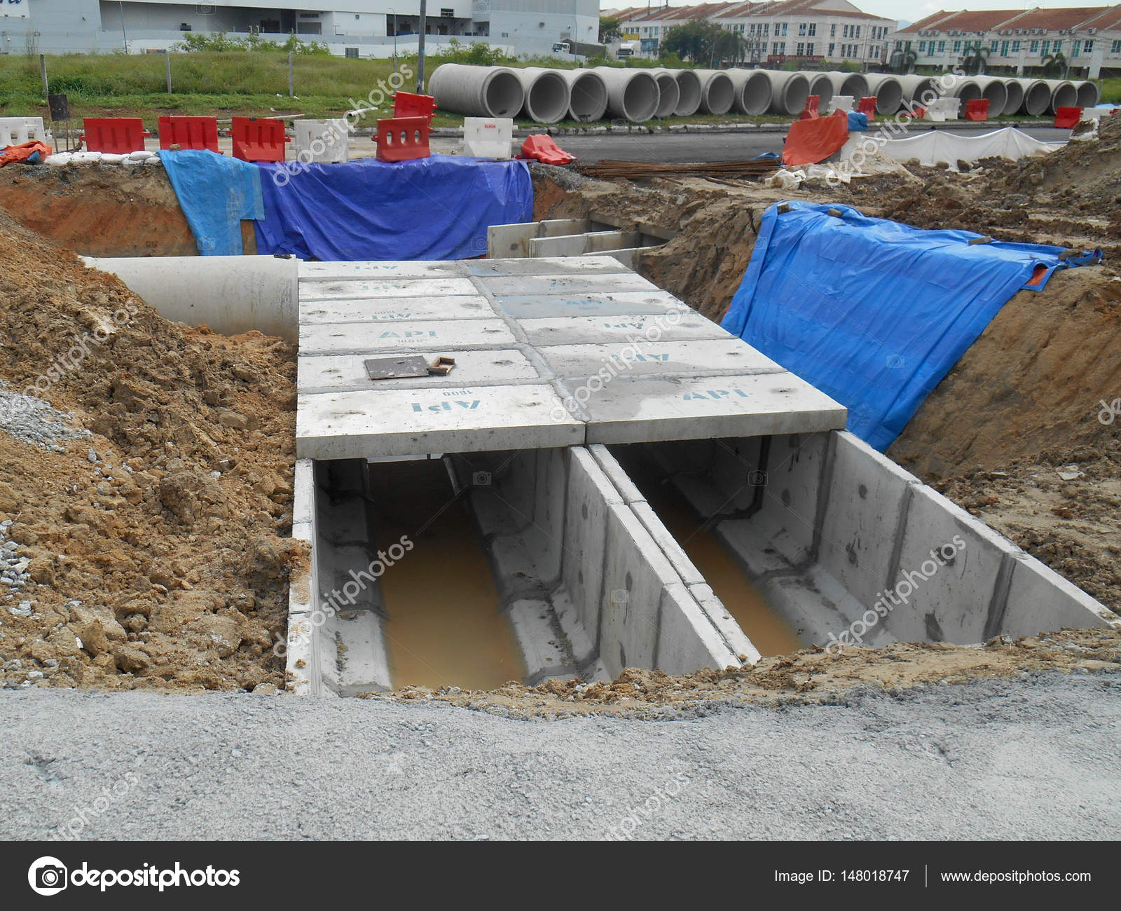 Underground precast concrete box culvert drain — Stock Photo ...