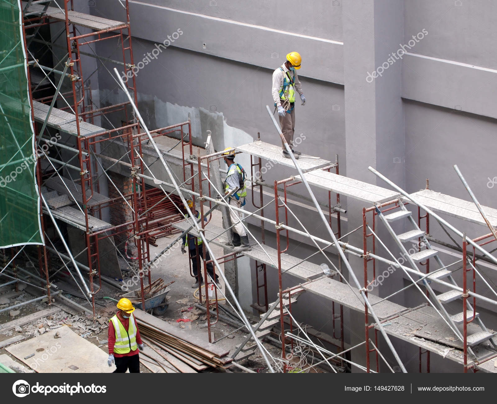 Scaffolding used as the temporary structure at the construction site ...