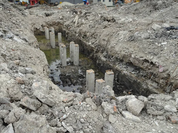 Square Precast Concrete Pile Construction Site Driven Soil Using ...