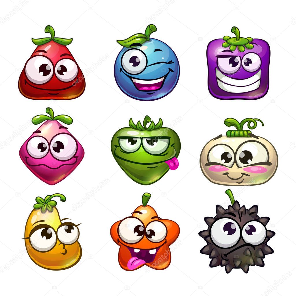 Fruta Colorido Vector Cara Expresiones Ilustración De Stock Por
