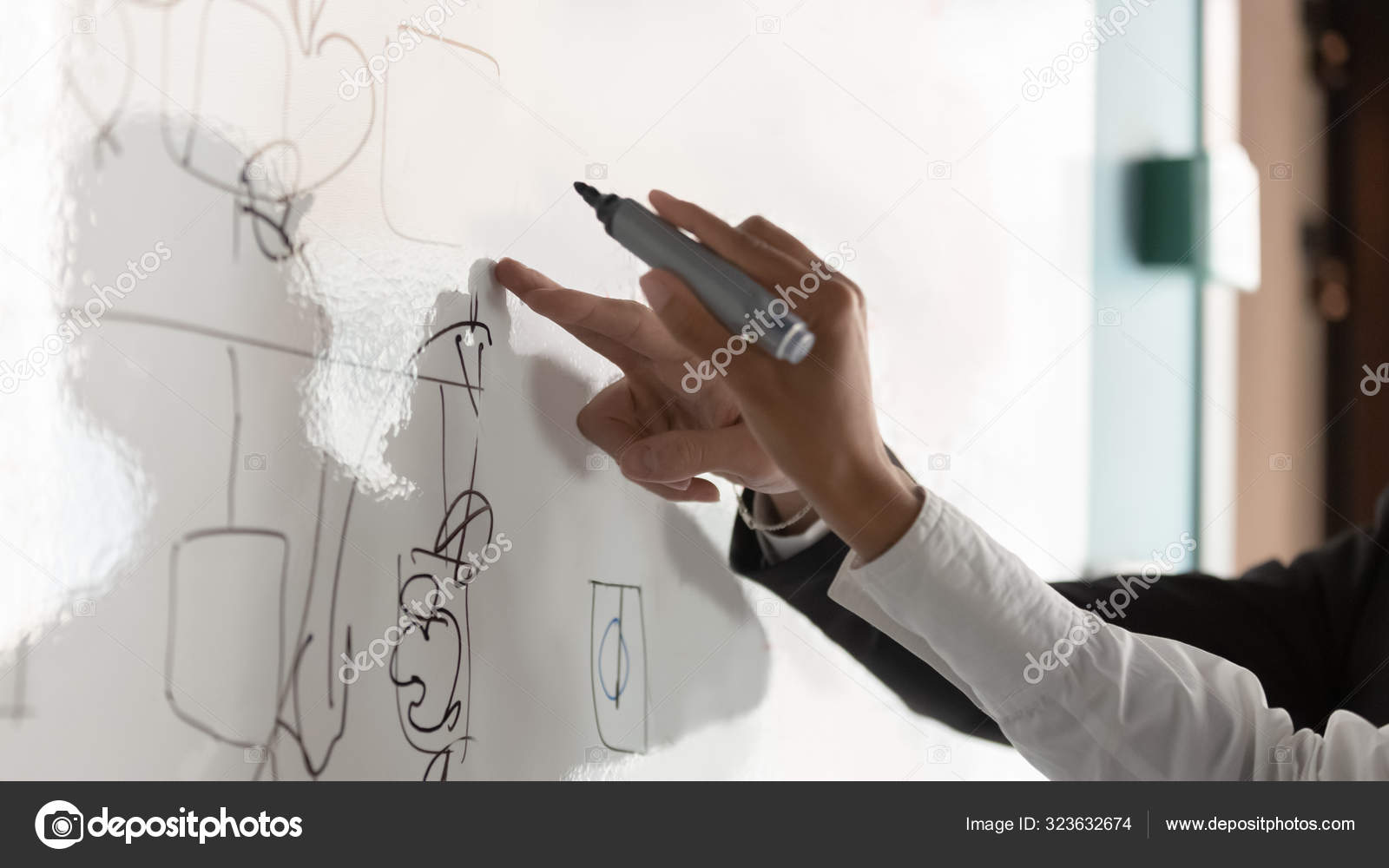 Diverse colleagues draw on board brainstorming in office — Stock Photo ...