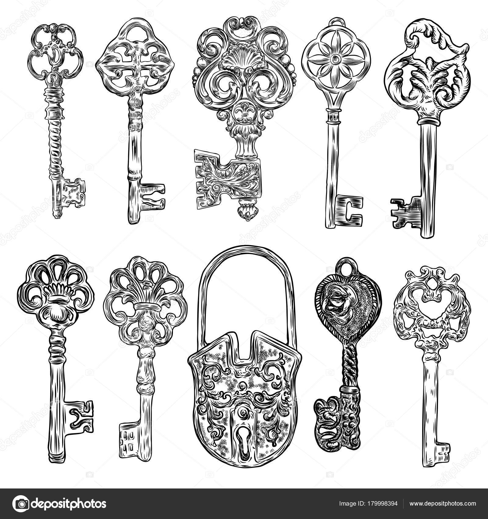 Vintage Heart Key Drawing